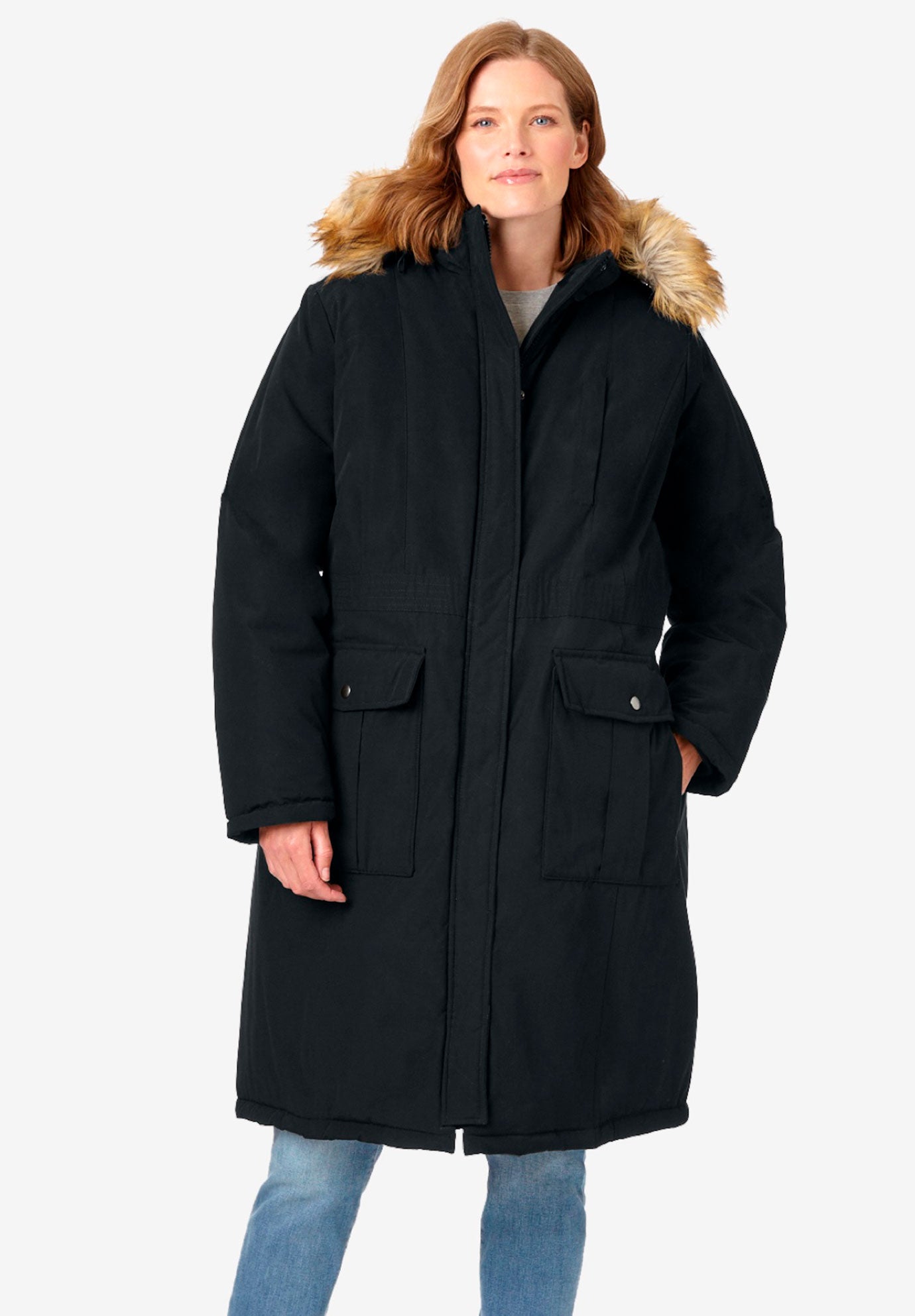 Extra Long Arctic Parka with Removable Faux Fur, Pearl Grey | Woman Within