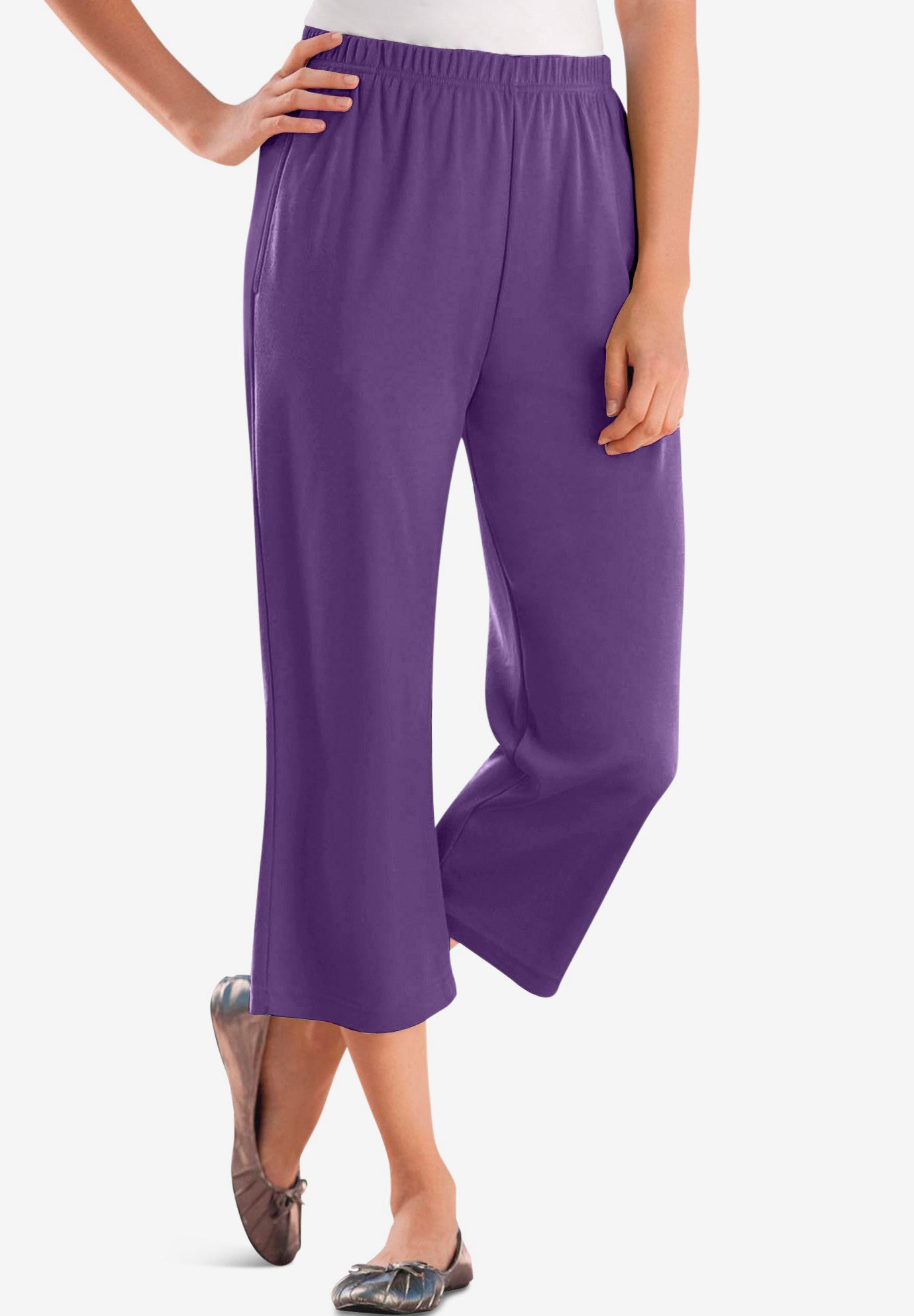 7-Day Knit Capri Elastic Waist, Straight Leg, Radiant Purple | Woman Within