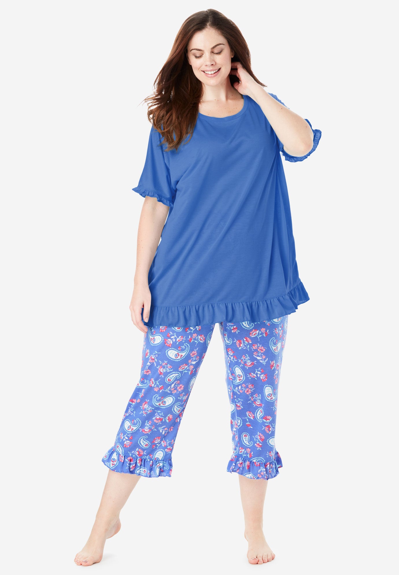 Cool Dreams Ruffled Capri Pajama Set Plus Size Sleep Woman Within