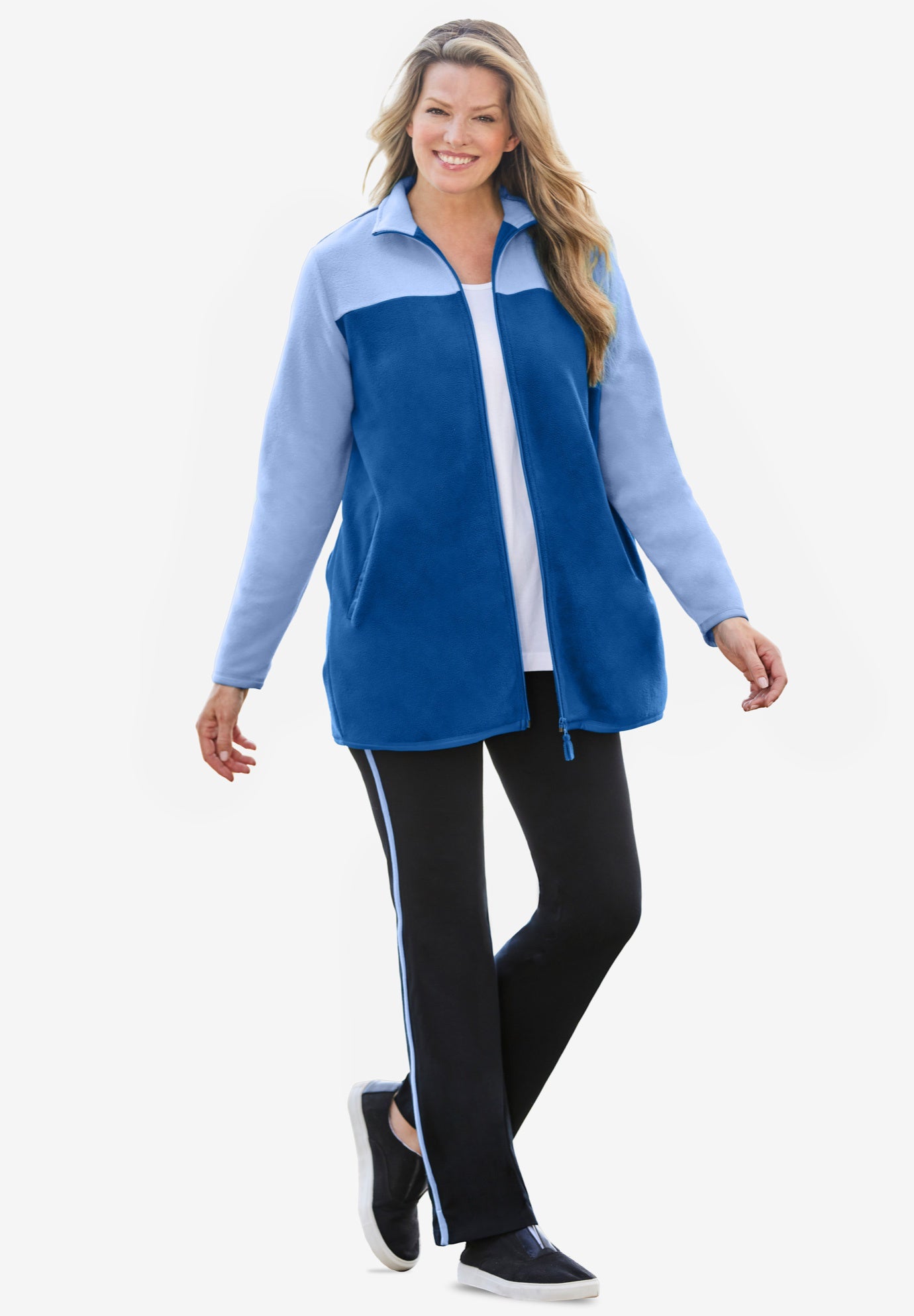 Colorblock Microfleece Jacket Zip Front Jacket | Woman Within
