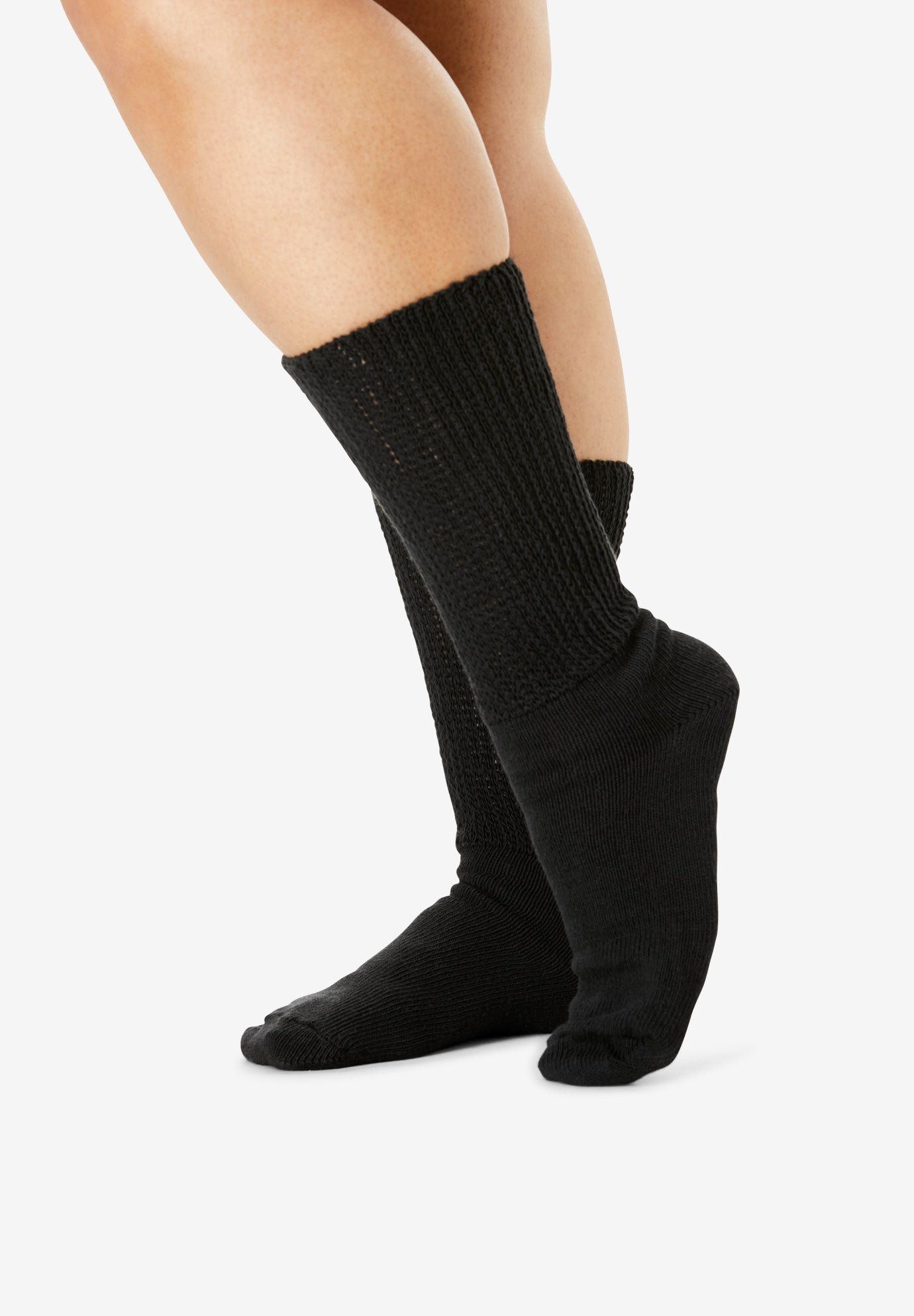 Open Weave Extra Wide Socks 2-Pack, Black | Woman Within