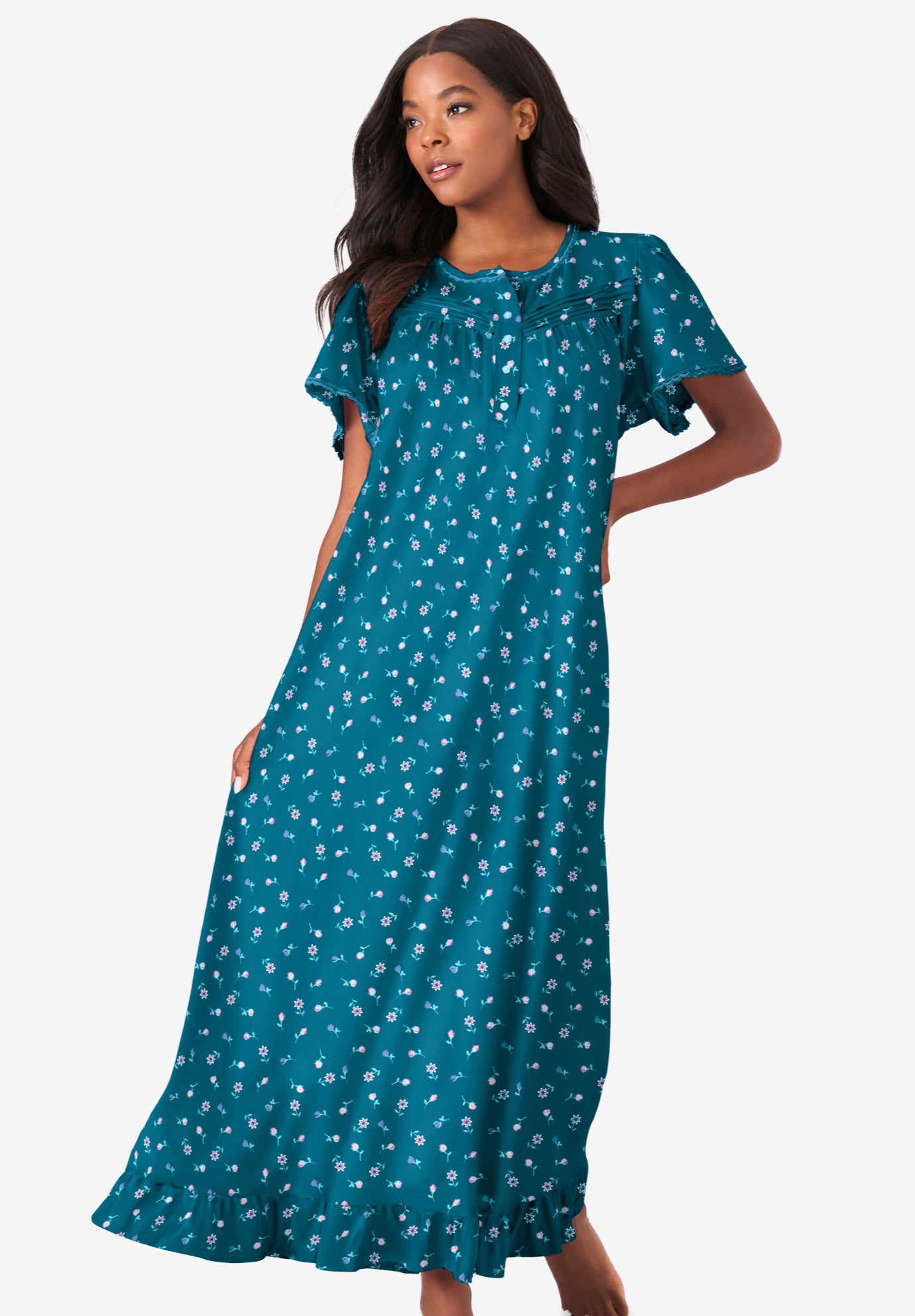Long Floral Print Cotton Gown | Woman Within