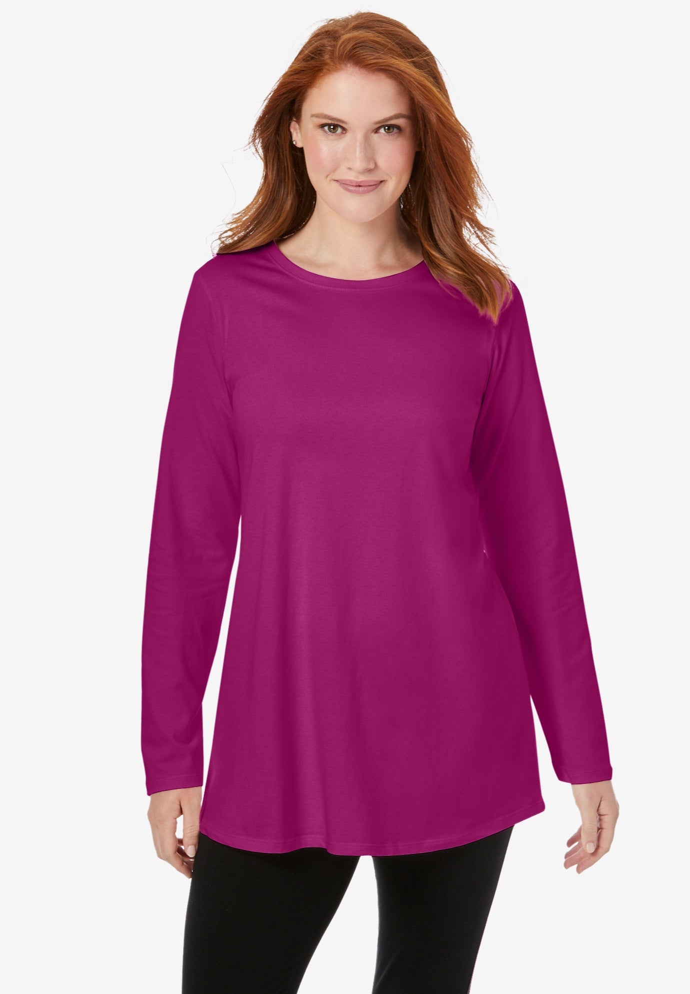 Perfect Long-Sleeve Crewneck Tunic | Woman Within