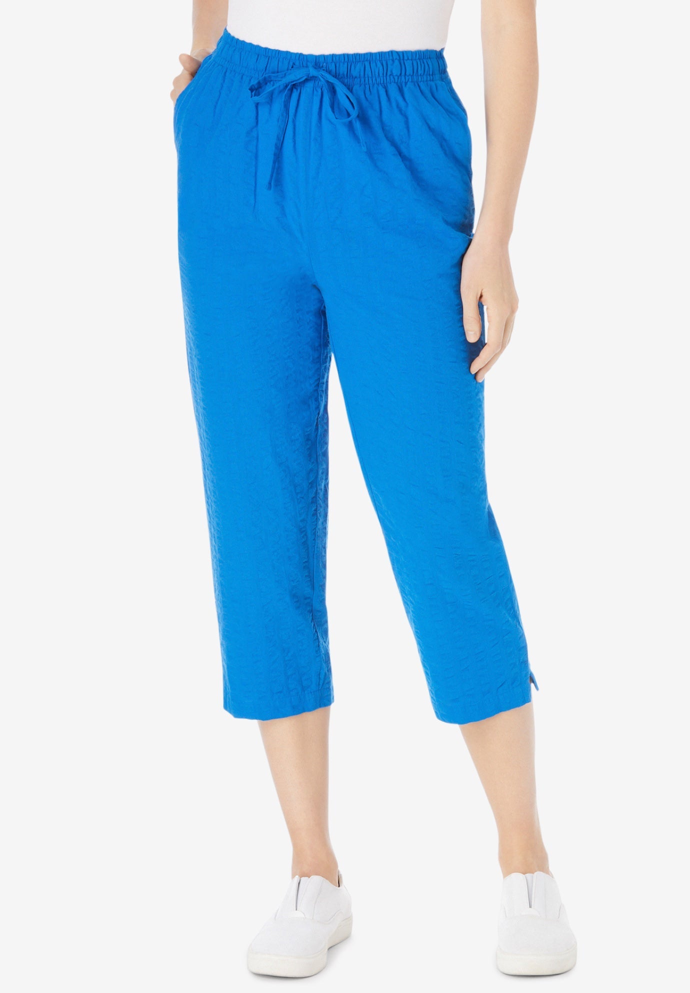 Seersucker Capri Pant - Women's Cotton Bottoms, Bright Cobalt | Woman ...