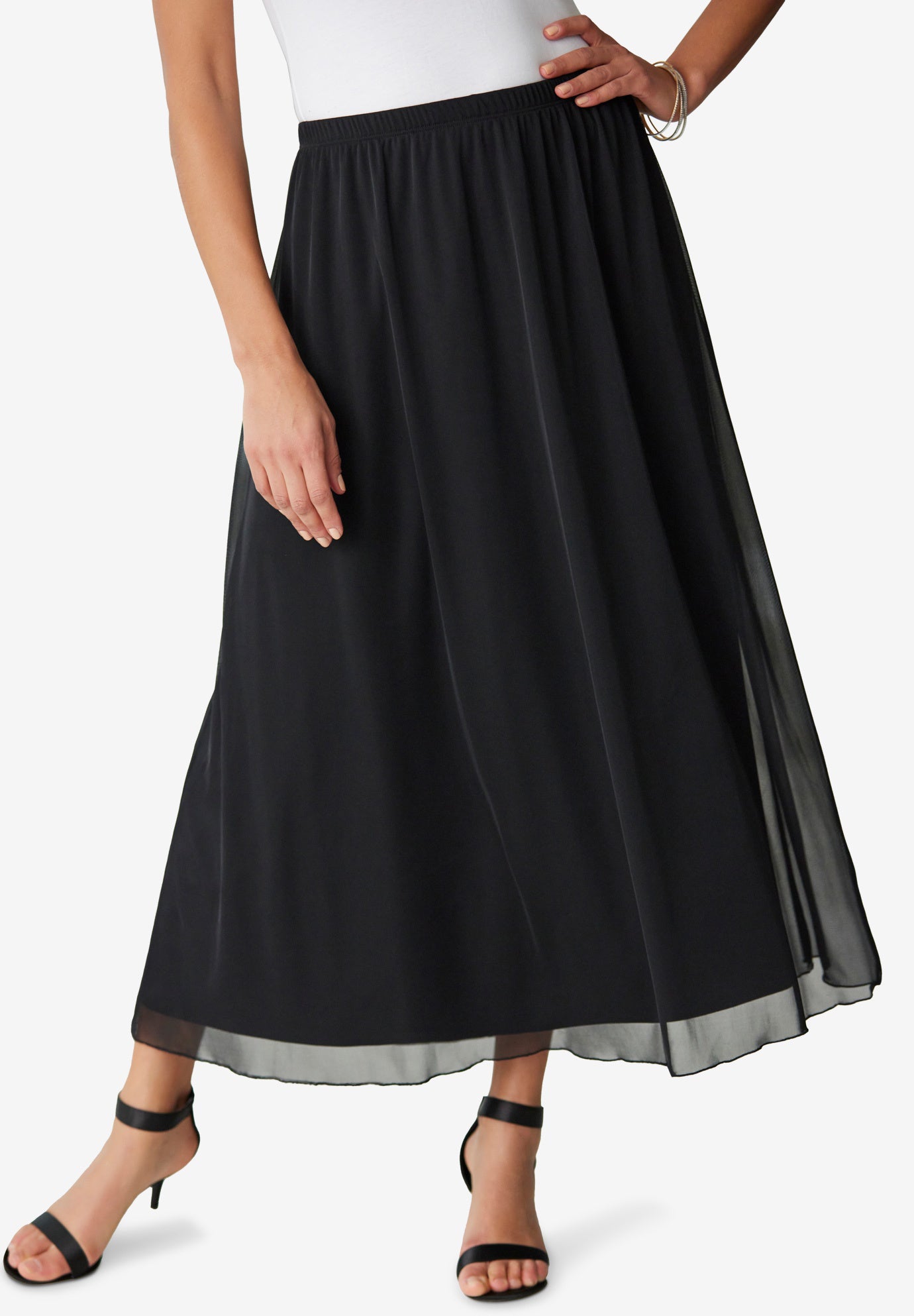 Sheer Overlay Skirt with Elastic Waist, 4428873 | Woman Within