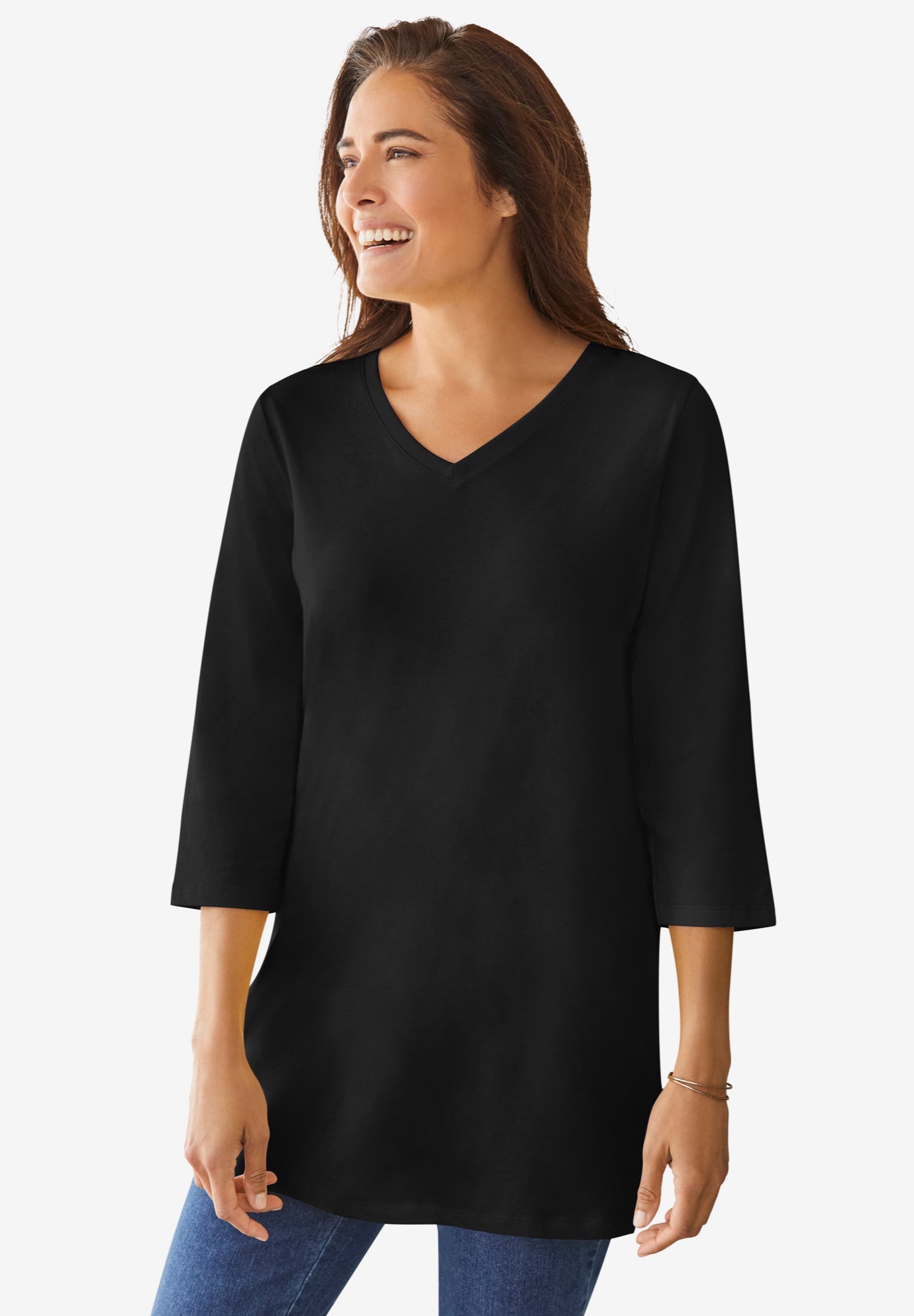 Perfect Three-Quarter Sleeve V-Neck Tunic | Woman Within