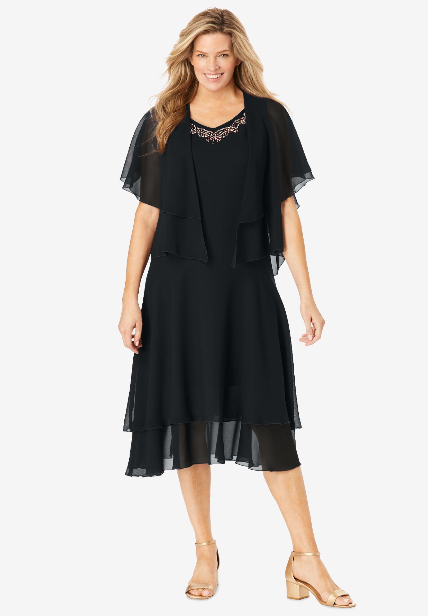 Plus Size Embellished Jacket Dress 3X-5X, Black | Woman Within