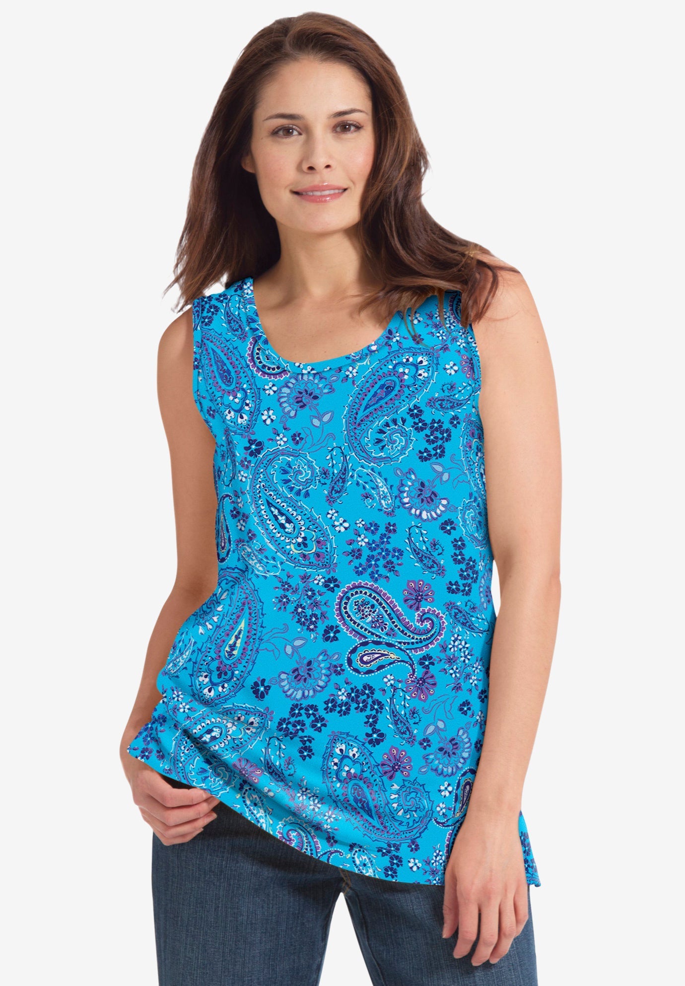 Perfect Printed Scoopneck Tank Top | Relaxed Fit, Pretty Turquoise ...