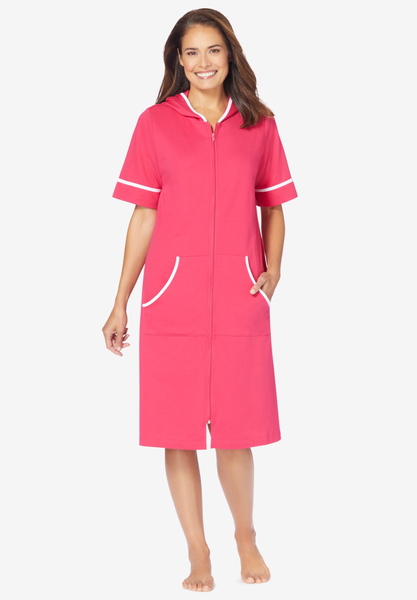 Short French Terry Hooded Robe for Women, Heather Grey | Woman Within