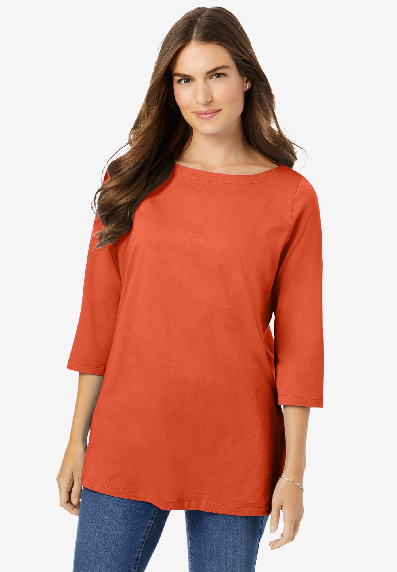 Perfect Three Quarter Sleeve Boat Neck Tee Woman Within