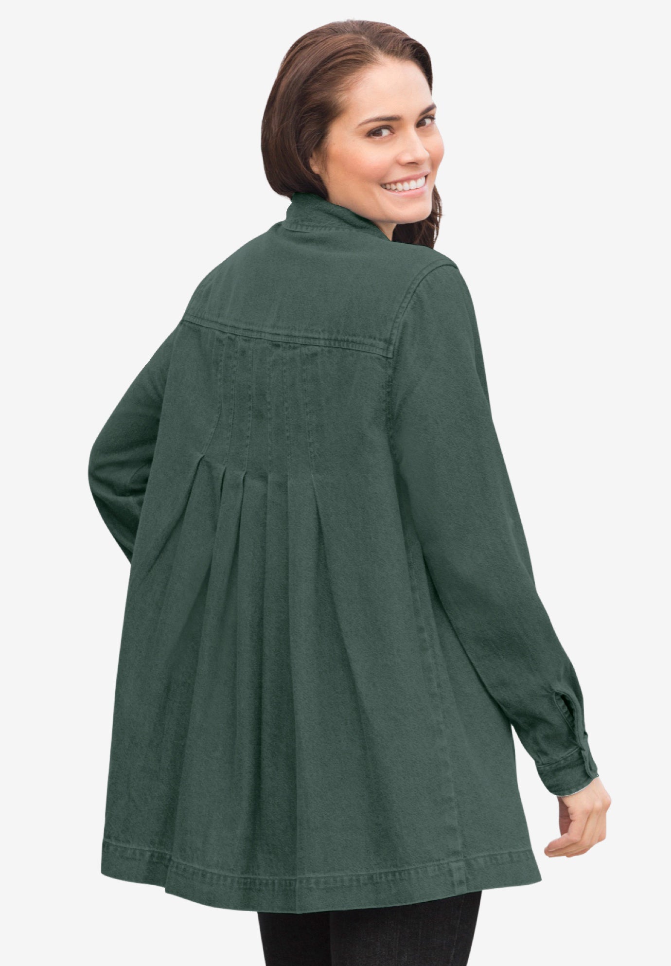 Pleat-Back Denim Jacket for Plus Sizes, Pine | Woman Within