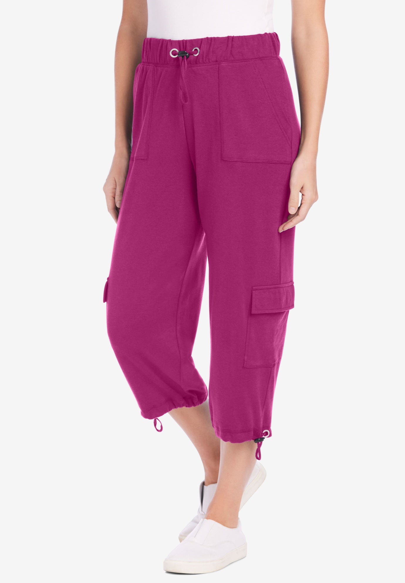 Pull-On Knit Cargo Capri | Woman Within