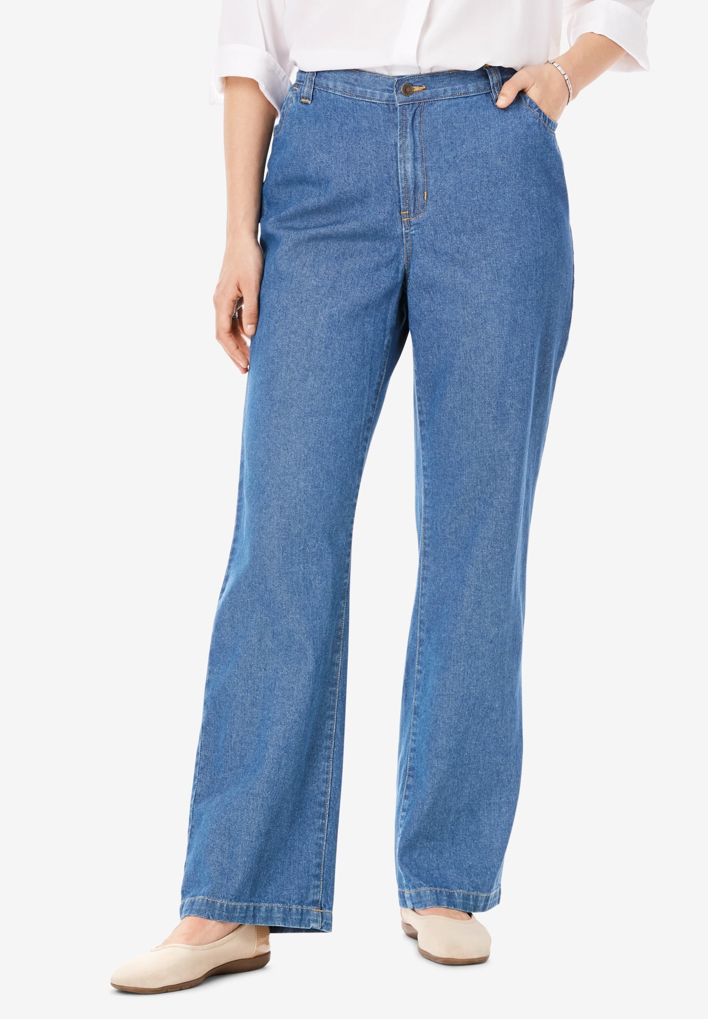 Back Elastic Wide Leg Cotton Jean Woman Within