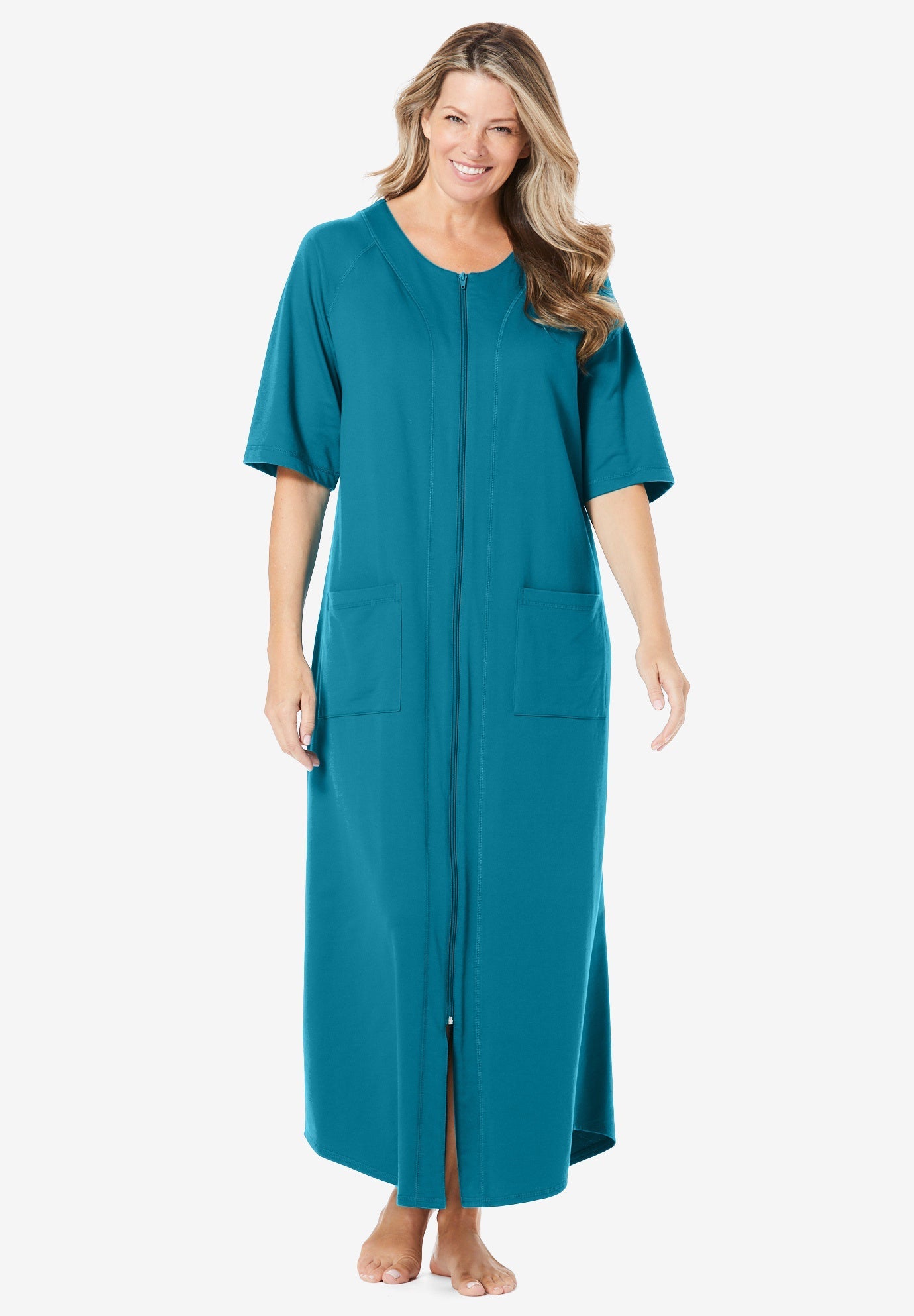 French Terry Robe - Long Zip-Front Style, Evening Blue | Woman Within