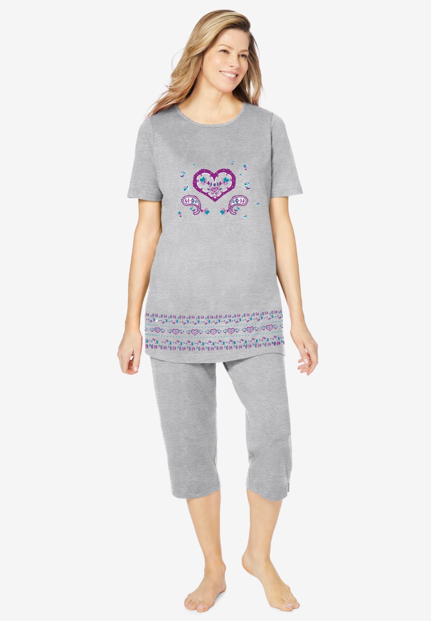 Knit Capri Pajama Set for Women - Cotton Sleepwear, Heather Grey ...