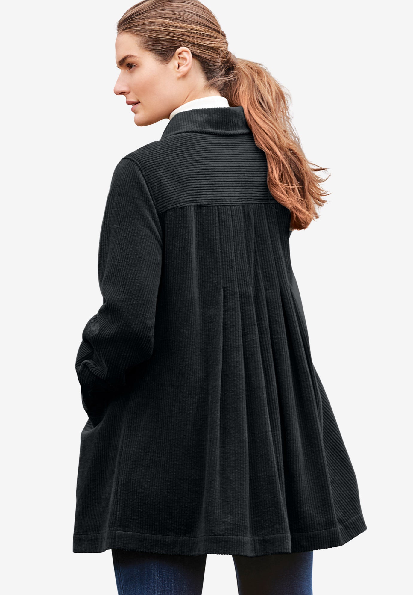 Warm Pleat-Back Corduroy Jacket, Black | Woman Within
