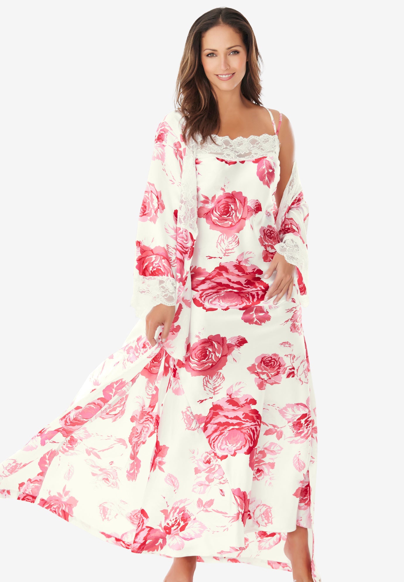 Romantic Satin Long Peignoir Set 52" 53", Plum Burst | Woman Within