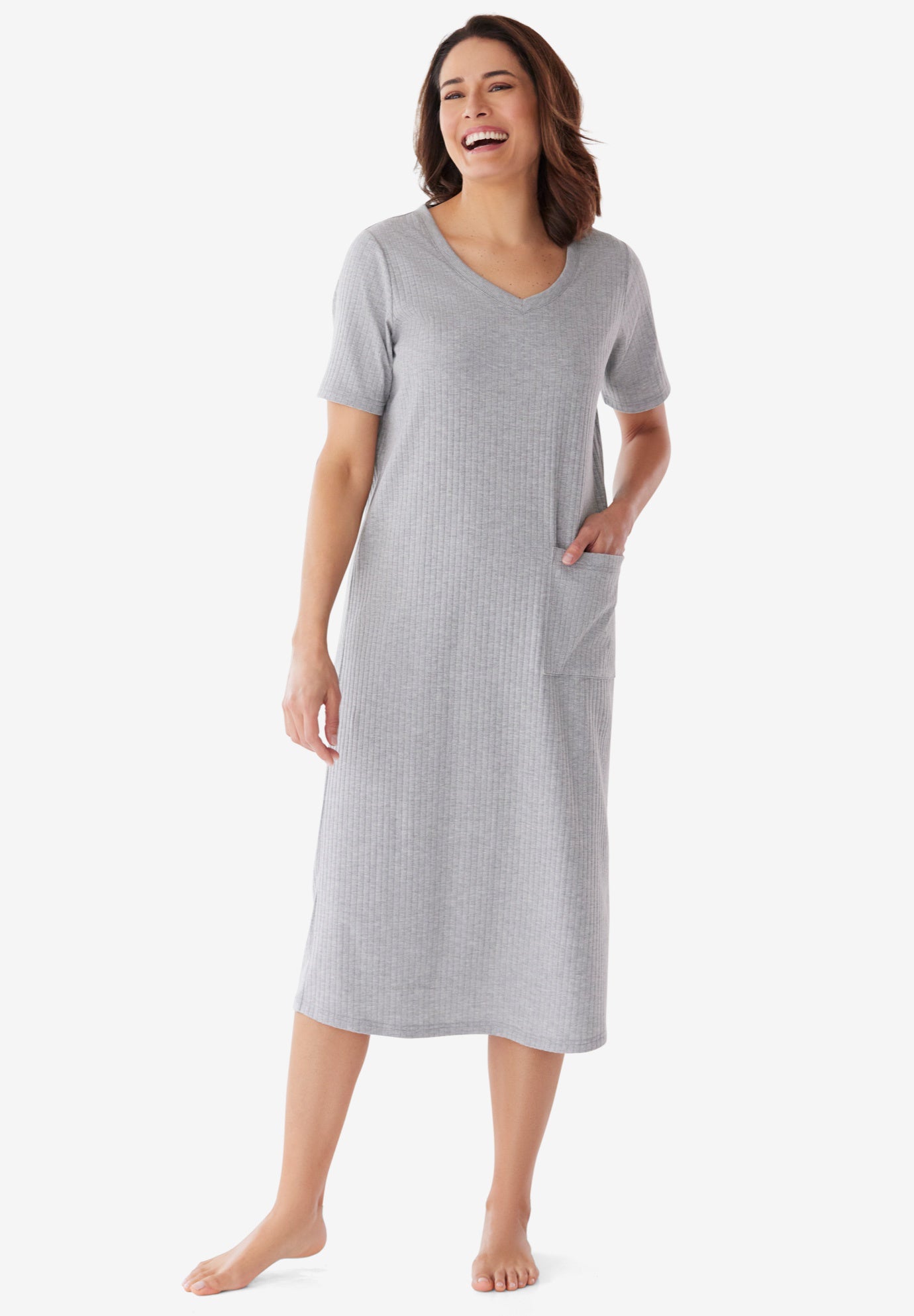 Ribbed Sleepshirt for Plus Size Women - Soft Texture, Dark Turq | Woman ...