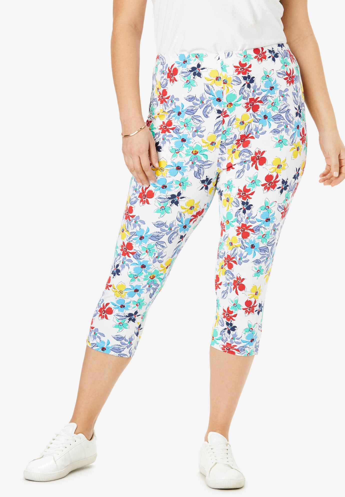 Stretch Cotton Printed Capri Legging Plus Size Leggings Woman Within