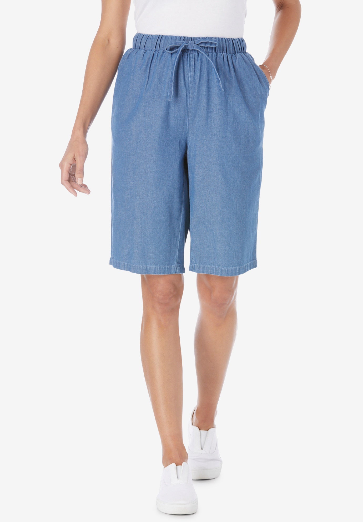 Chambray Drawstring Shorts | Woman Within