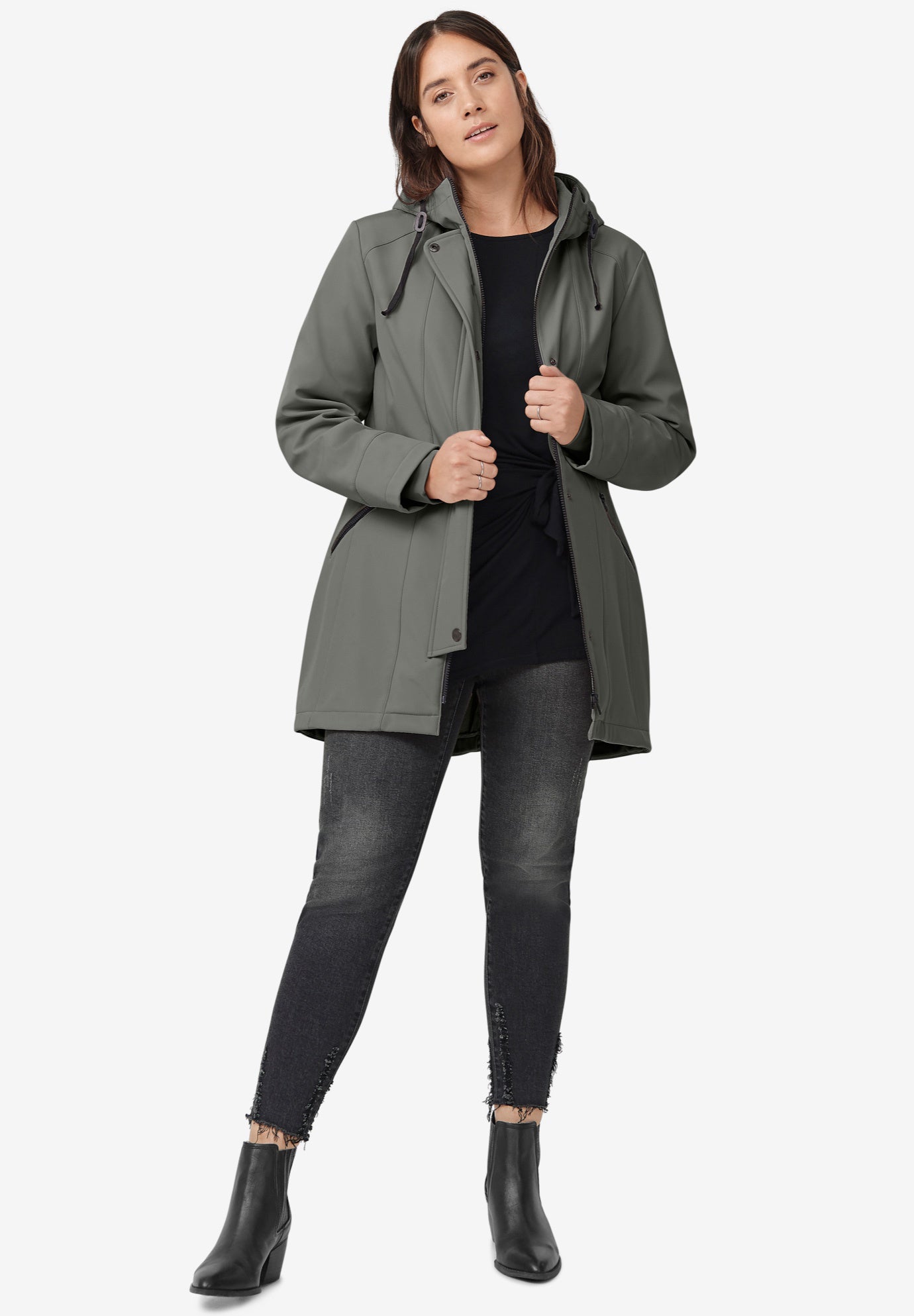 High-Low Jacket with Hood and Zip Pockets, Mauve Blush | Woman Within