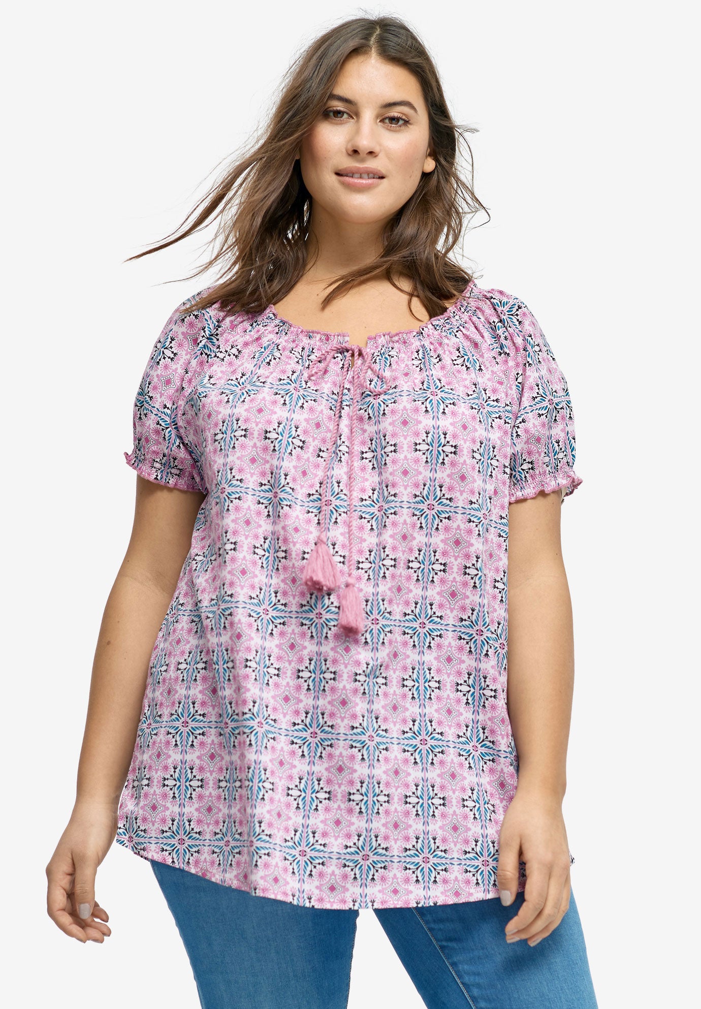 Ruffle Trim Peasant Blouse By Ellos® Plus Size Shirts And Blouses