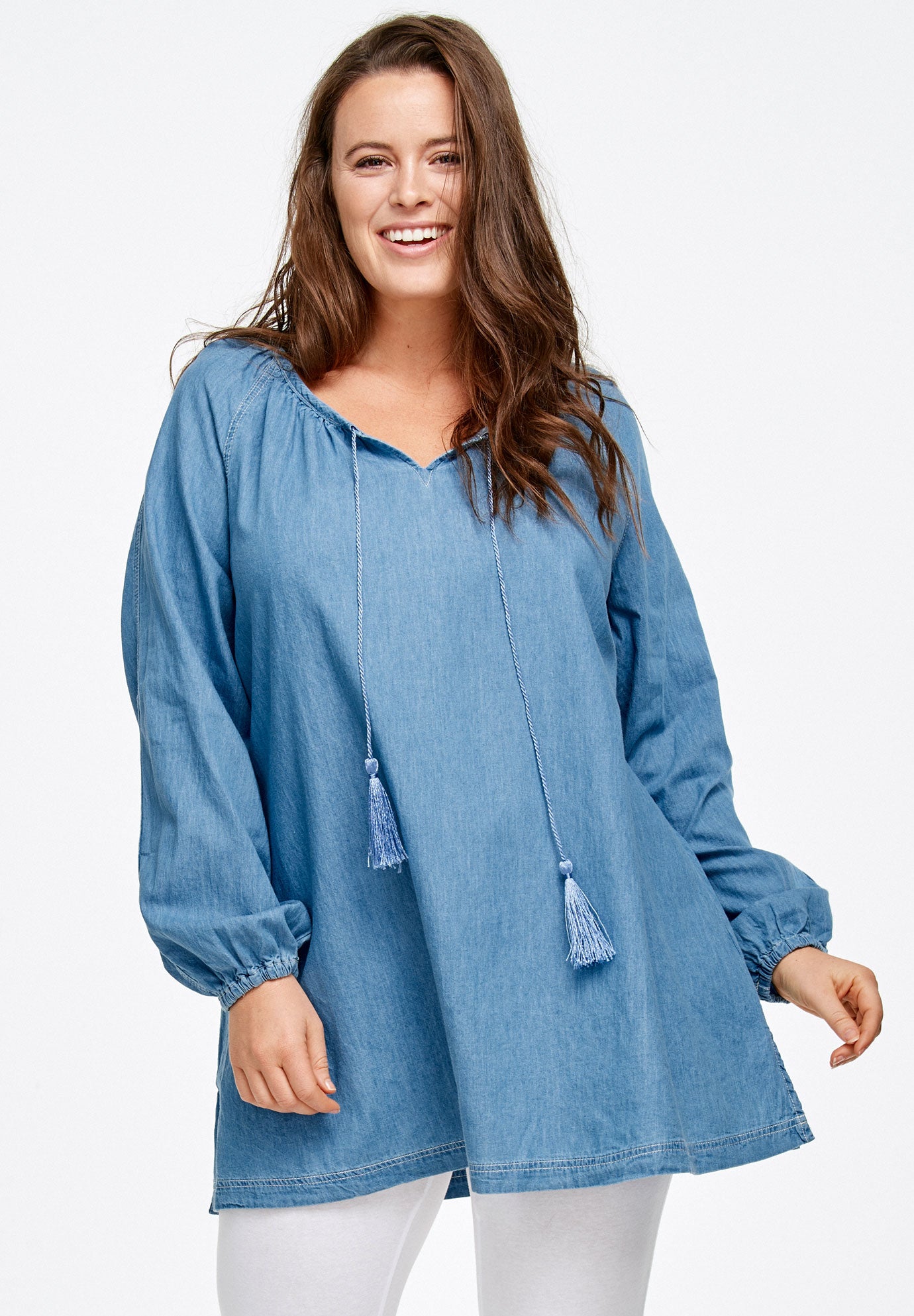 Denim Peasant Tunic By Ellos® Plus Size Tunics Woman Within