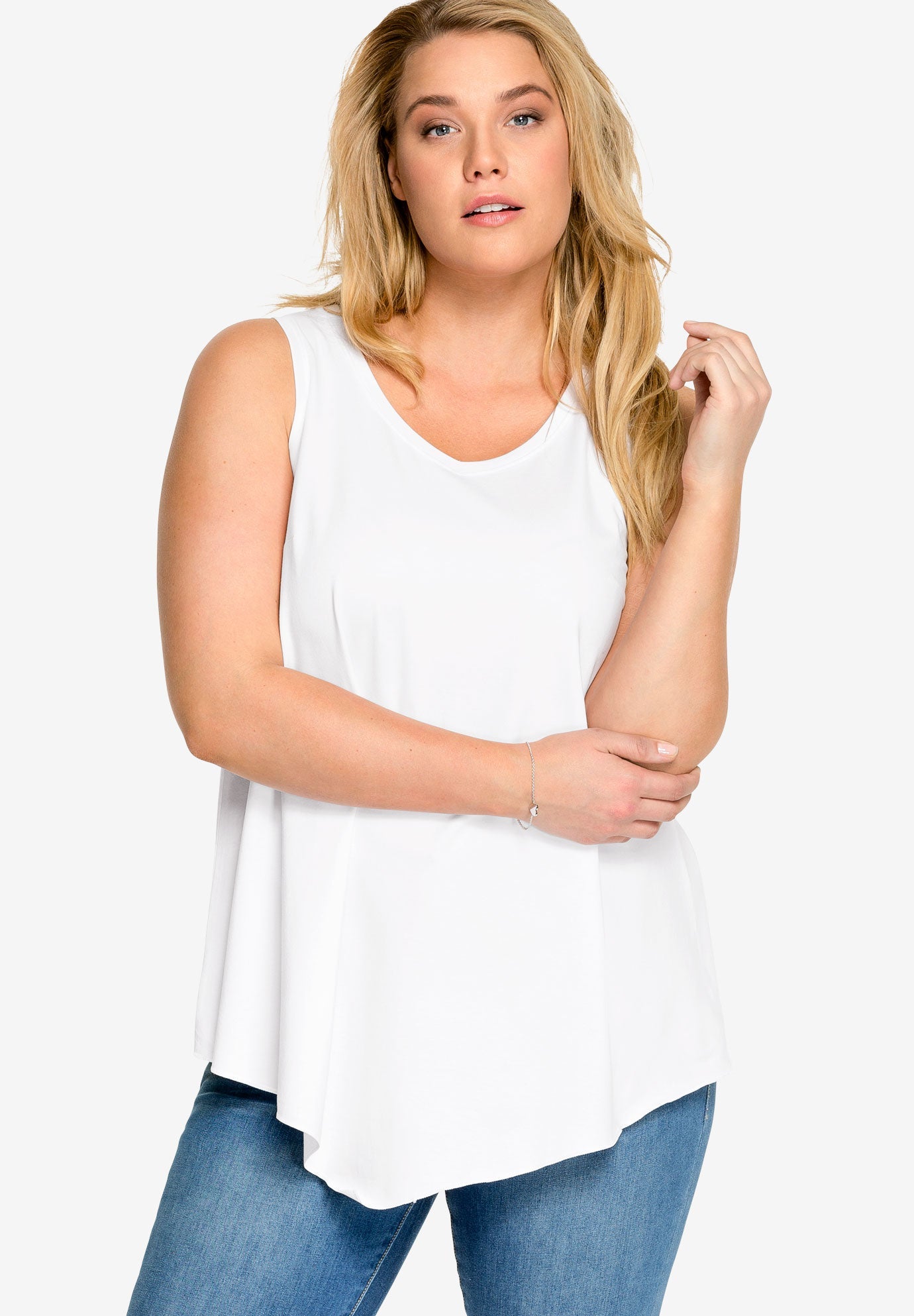 V-Neck Pointed Front Tank Top for Women, White | Woman Within