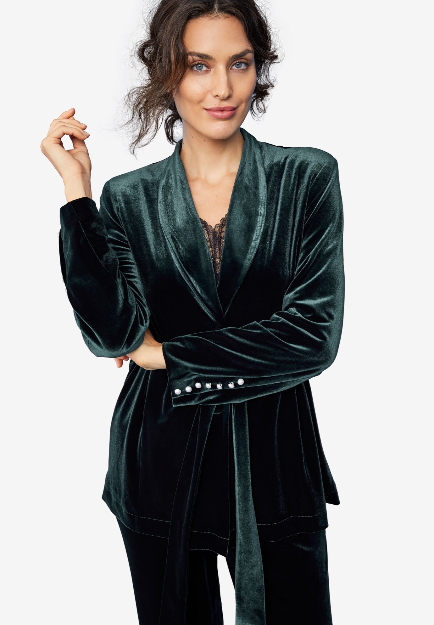 Velvet Belted Blazer for Plus Sizes, Deep Emerald | Woman Within