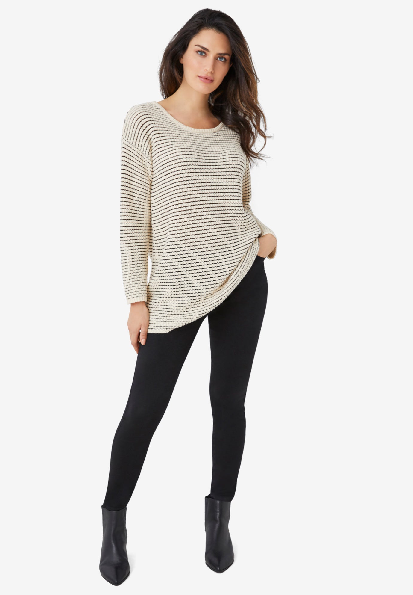 Cozy Chunky Knit Sweater - Long Sleeves, Oatmeal | Woman Within