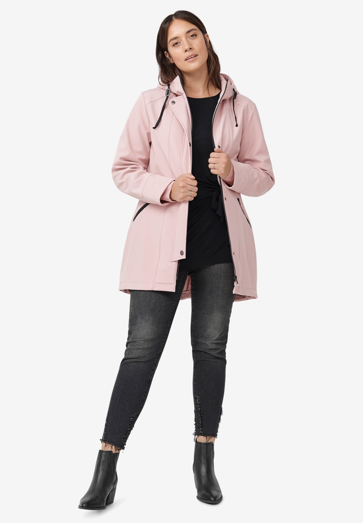 High-Low Jacket with Hood and Zip Pockets, Mauve Blush | Woman Within