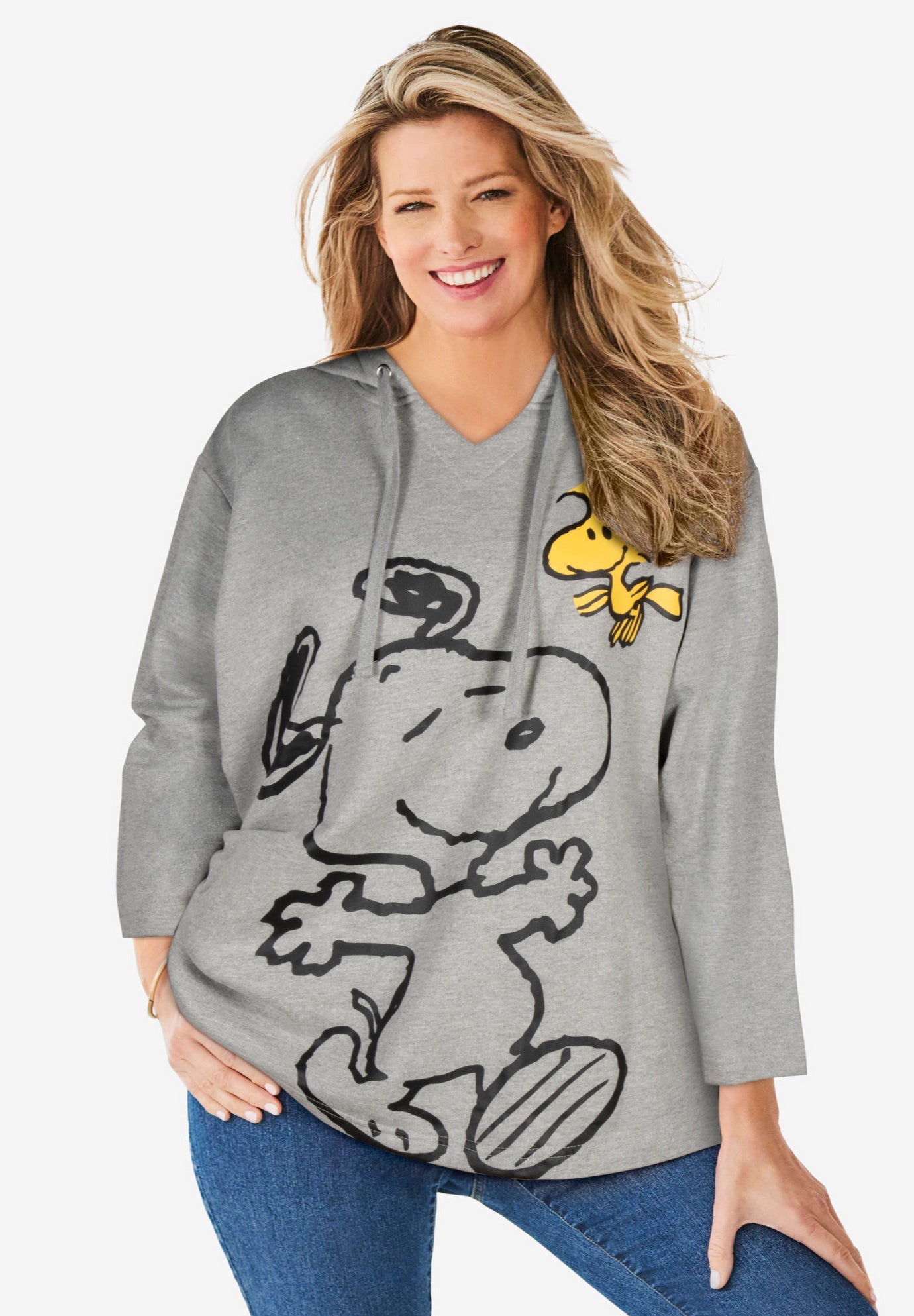 Peanuts Women's Hooded Sweatshirt Snoopy and Woodstock | Woman Within